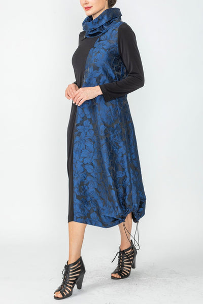 Blue Cowl Neck Color Block Dress – IC Collection