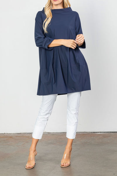 Navy Boat Neck Stand Collar Balloon Top – IC Collection