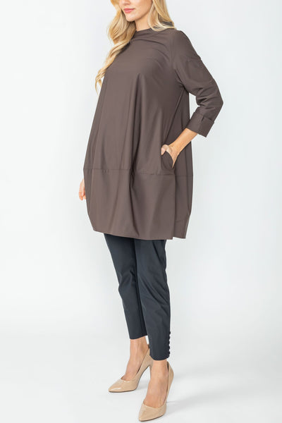 Brown Boat Neck Stand Collar Balloon Top – IC Collection