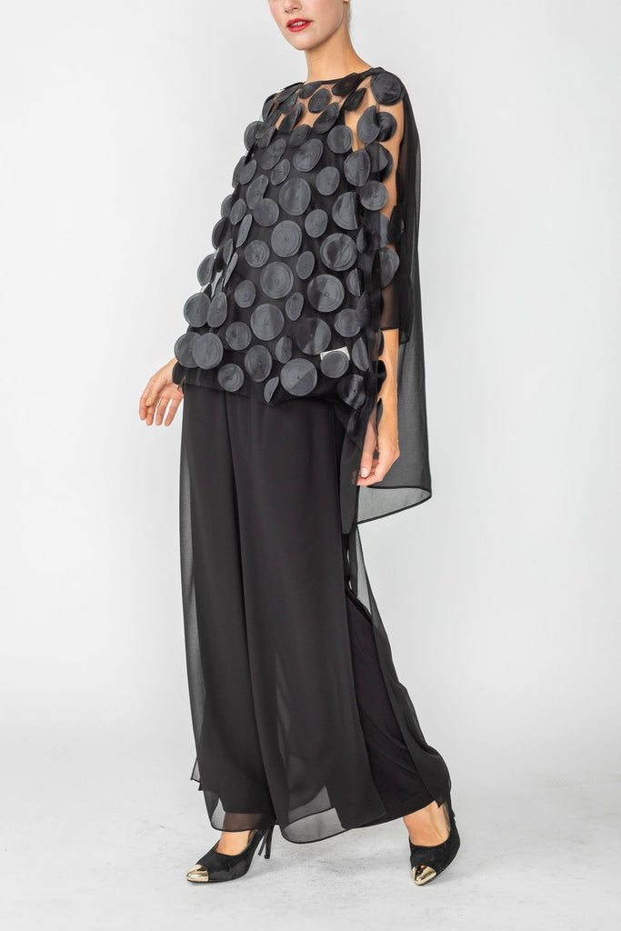 Black Boat-Neck See Through Mesh & Chiffon Poncho Top – IC Collection