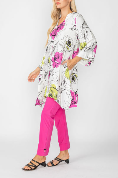 Hot Pink Rose Print Long Tunic Top – IC Collection