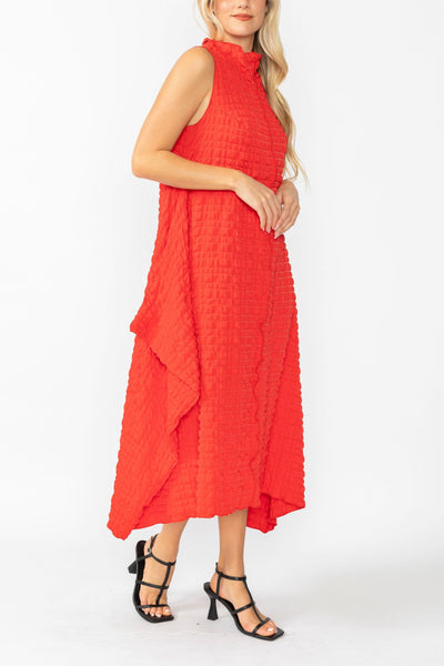 Red Sleeveless High Neck Textured Dress – IC Collection