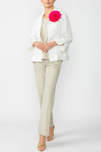 White Solid Jacquard Open Front Jacket – IC Collection