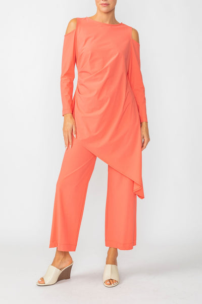 Sunset Cold Shoulder Side Pleats Asymmetrical Top – IC Collection