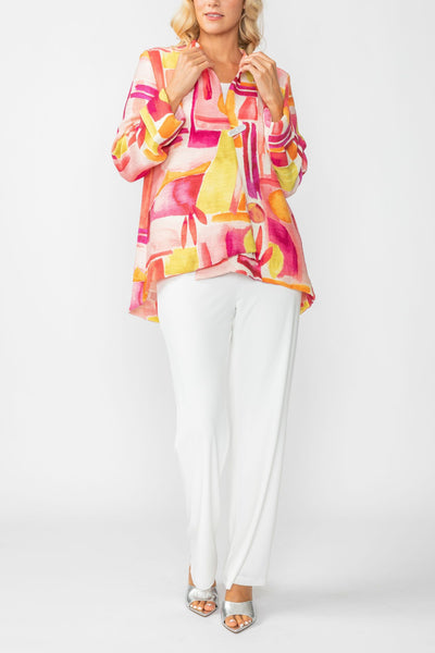 Pink One Button Jacket Abstract Print – IC Collection