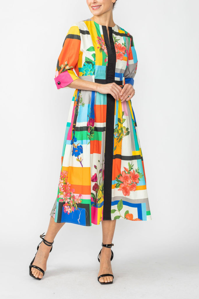 Multi Color Gatter Contrast Dress – IC Collection