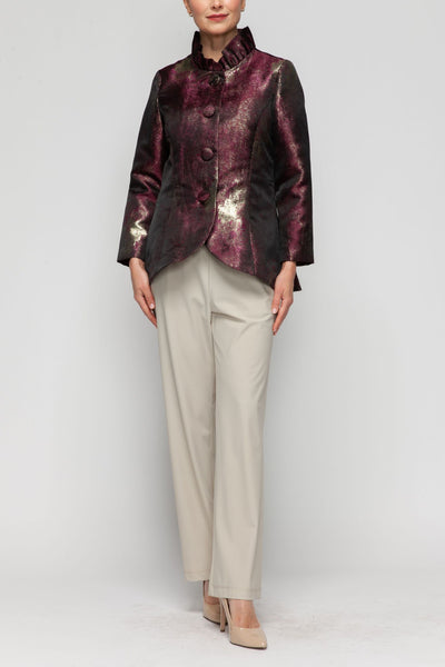 Wine Shirring Stand Collar Jacket – IC Collection