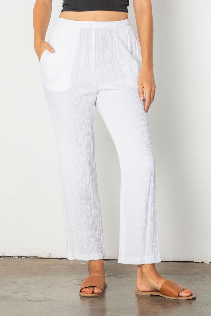 White Straight Leg Textured Pants – IC Collection