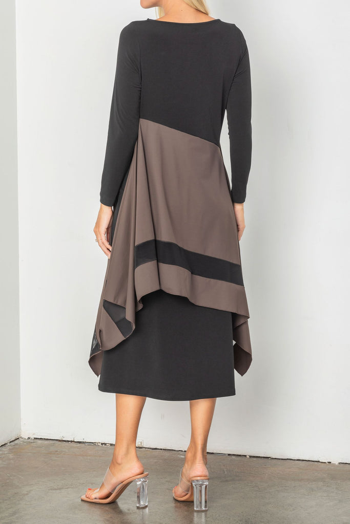 Boat Neck Asymmetrical Layer Mix Dress – IC Collection